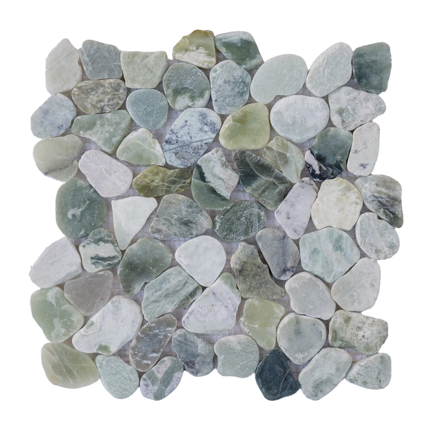 Sliced Green Ocean Pebble - Interlocking Mosaic Tile – Outer Island Pebbles