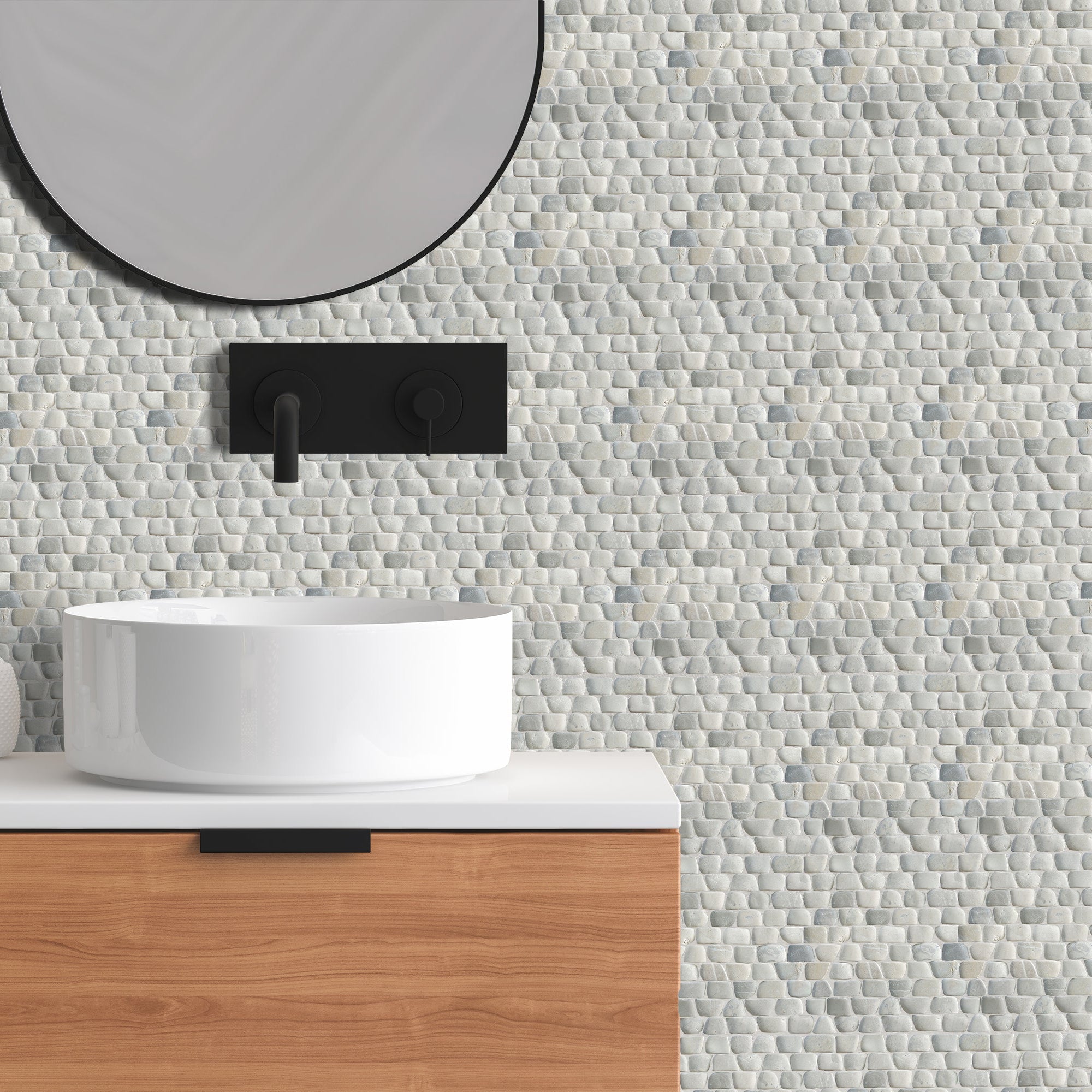 Strip Grey Pebble - Mosaic Tile Interlocking – Outer Island Pebbles
